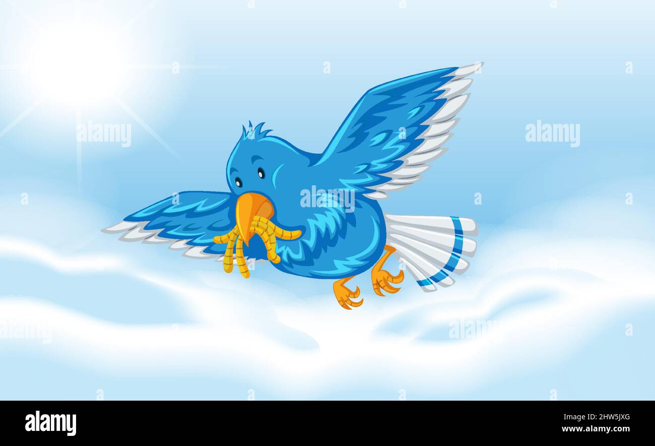 Blue bird with worms flying illustration Stock Vector Image & Art - Alamy