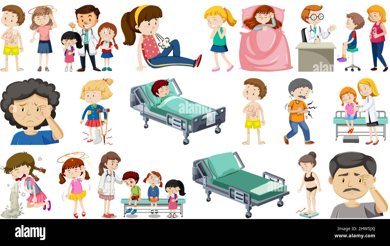 Set of sick people with different symptoms illustration Stock Vector ...