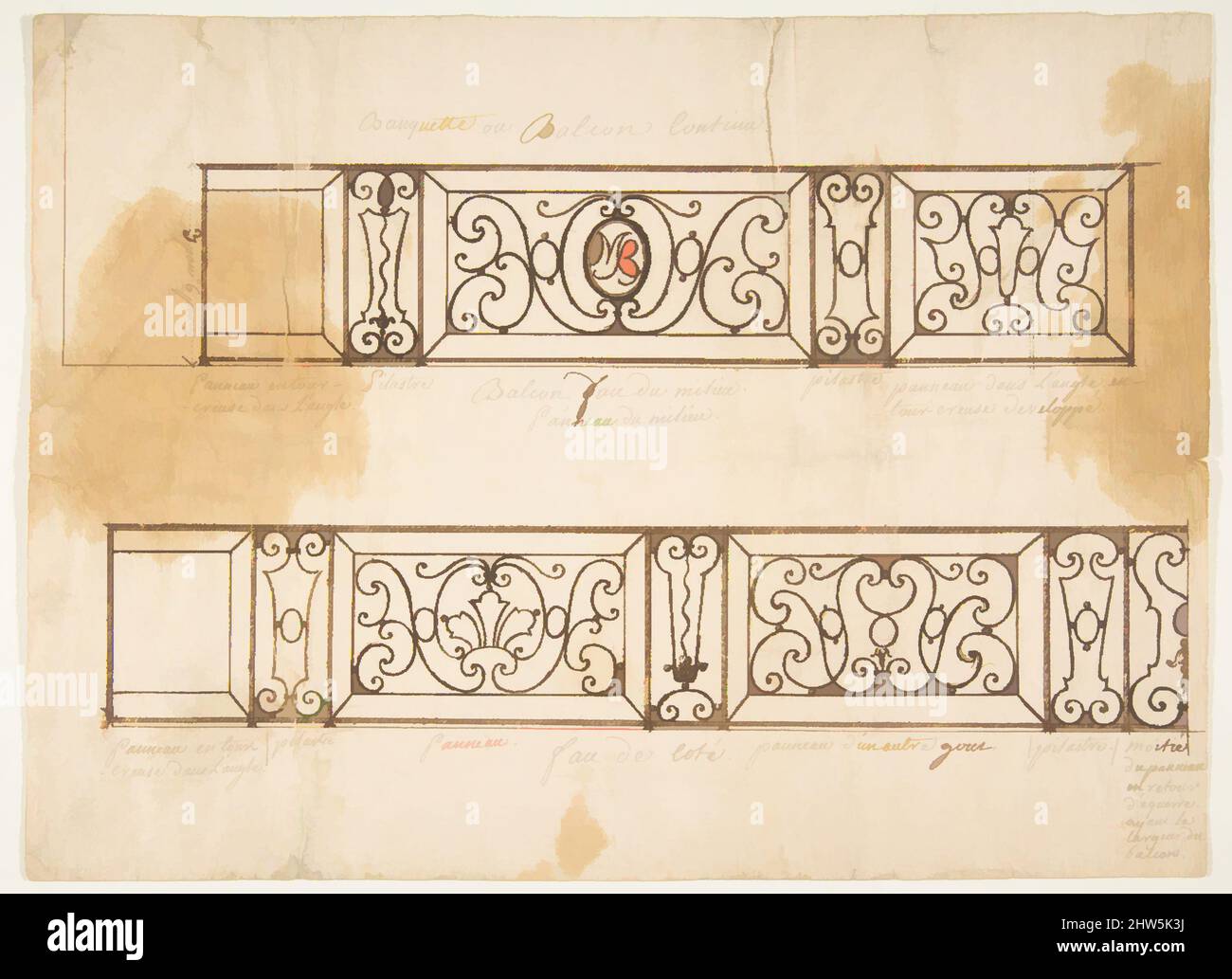 Art inspired by Two Designs for Iron Balconies, 19th century, Pen and ...