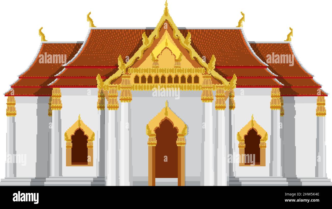 Thai temple design with red and gold roof illustration Stock Vector ...