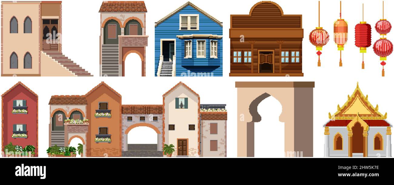 Different designs of buildings around the world illustration Stock ...