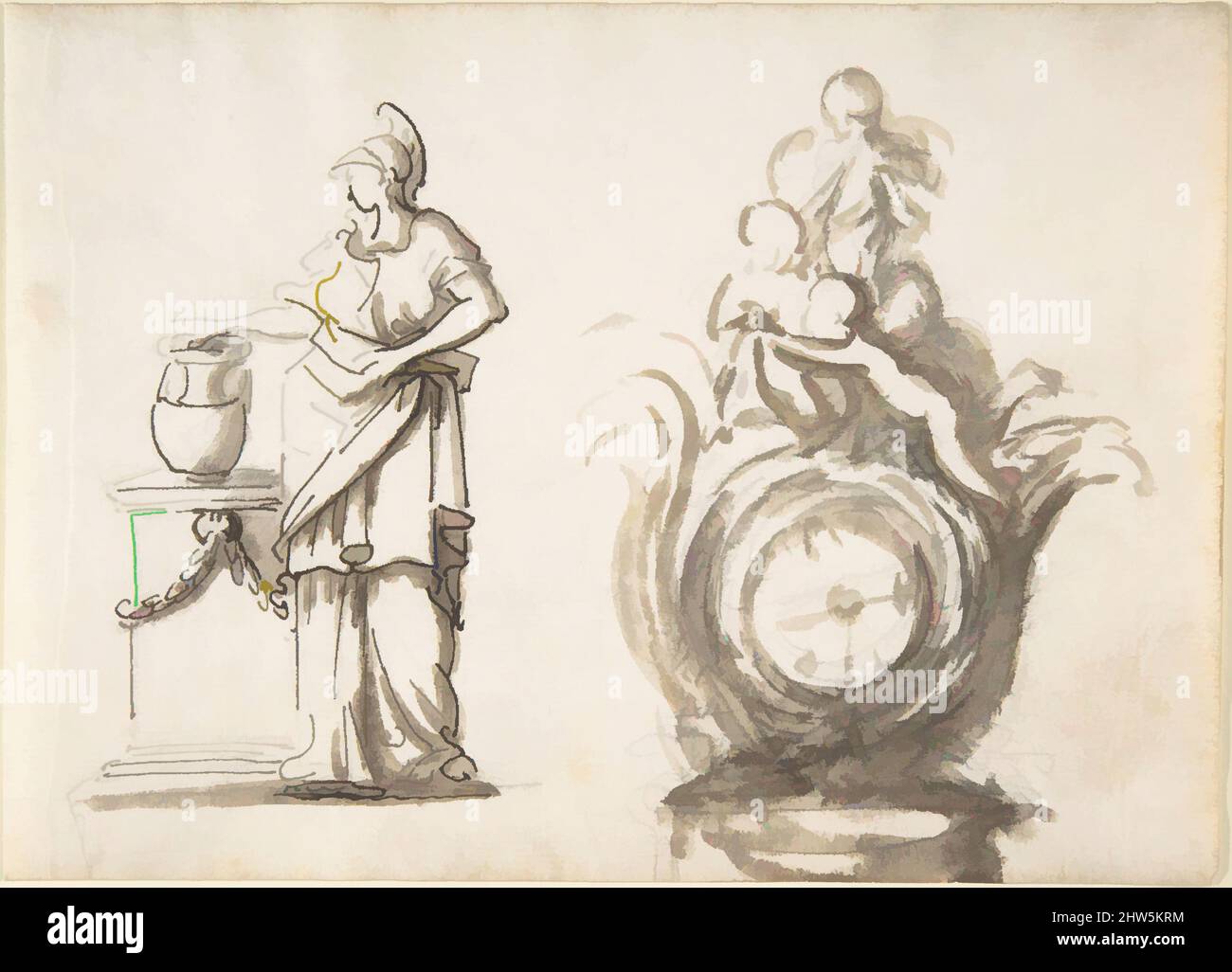 Art inspired by Design for a Clock with a Classical Female Figure, ca ...