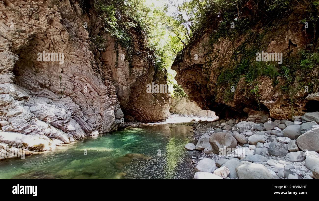 The Always raining canyon (Panta Vrehei) with waterfalls in Karpenissi ...