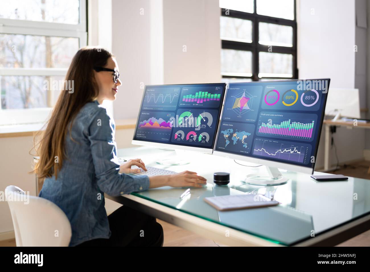 Financial Business Analytics Data Dashboard. Analyst Woman Stock Photo ...