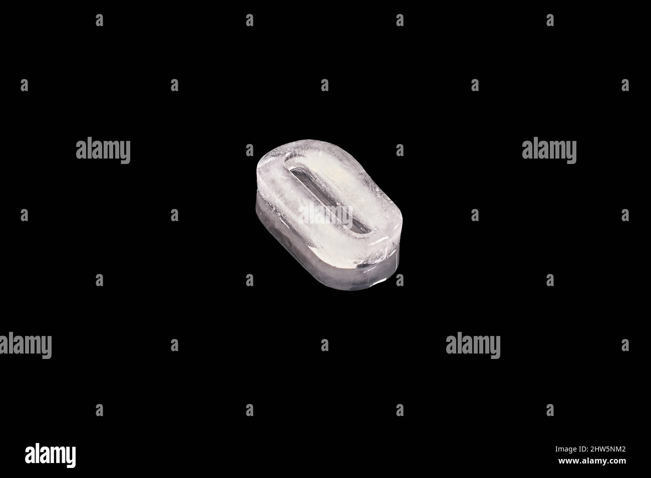 The melted icy digit Zero on a black background with reflection Stock ...