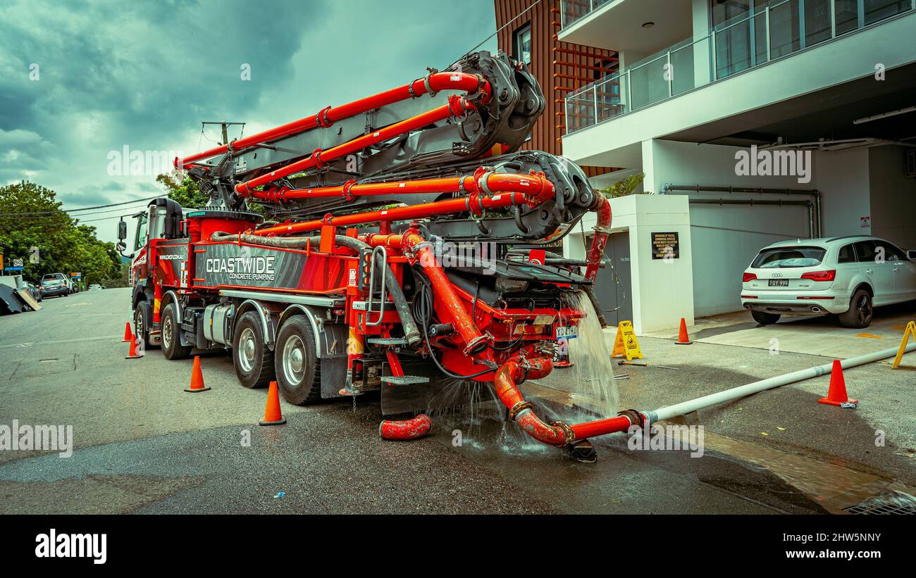 Brisbane, Queensland, Australia - Mar 4, 2022: Concrete pumping machine ...