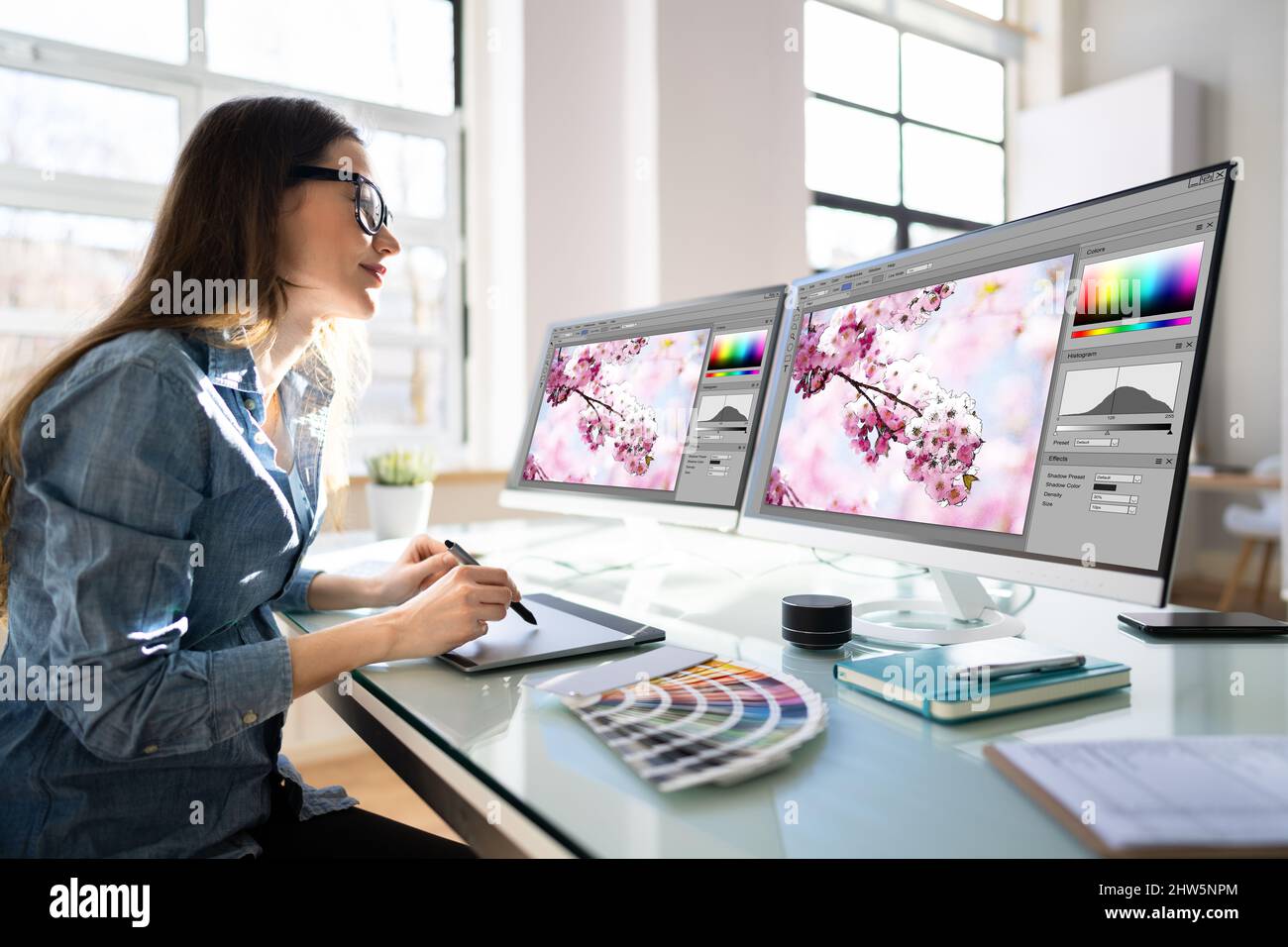Graphic Designer Woman Working On Computer Screen Stock Photo - Alamy