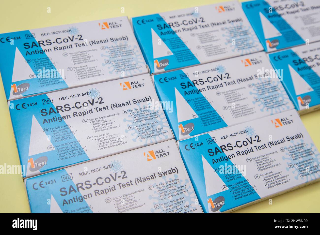 COVID-19 virus disease rapid swab test boxes Stock Photo - Alamy
