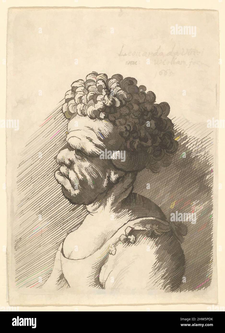 Art inspired by Bust of a deformed woman with curly hair in profile to ...