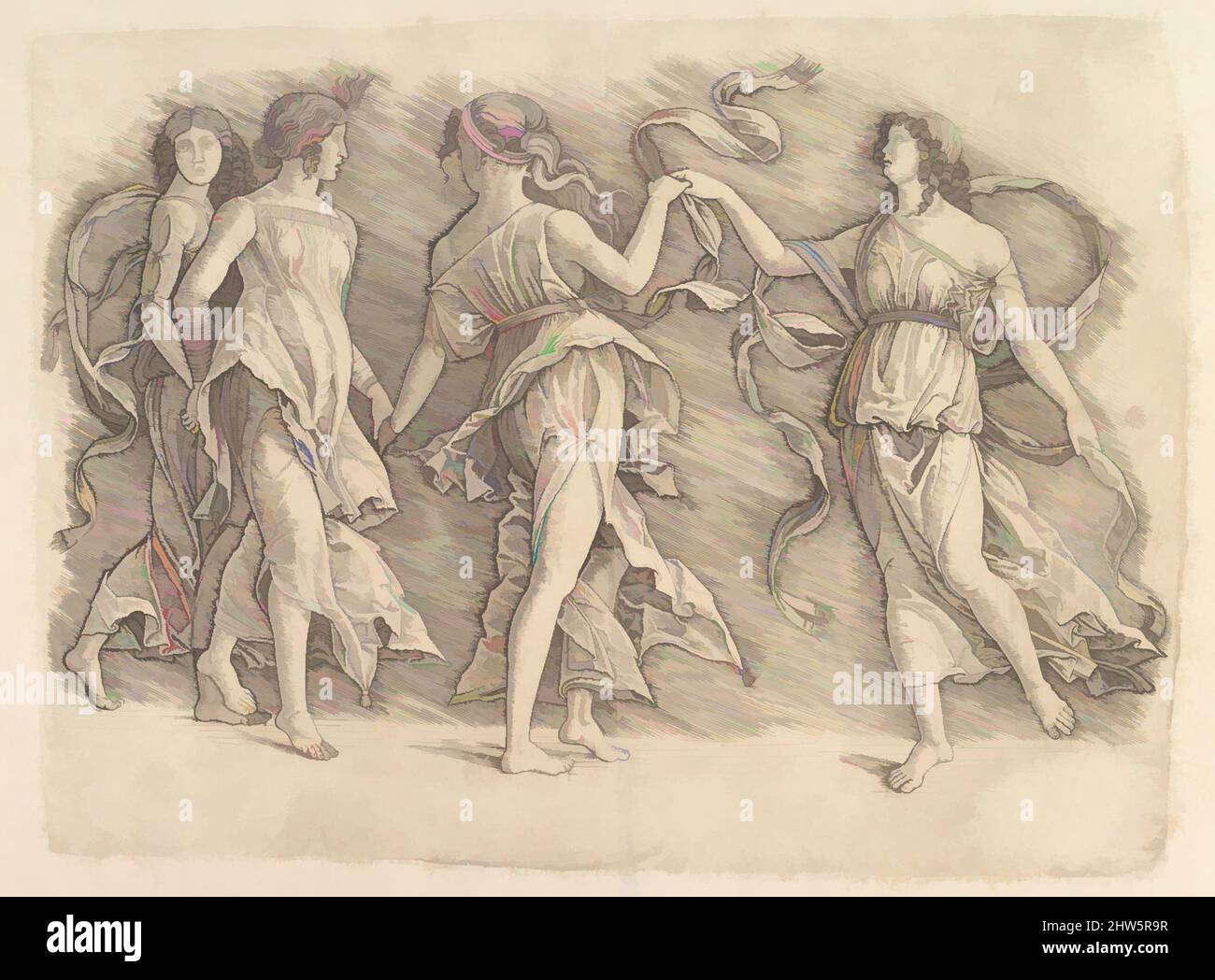 Art inspired by Four Dancing Muses, ca. 1497, Engraving, plate: 10 1/4 ...