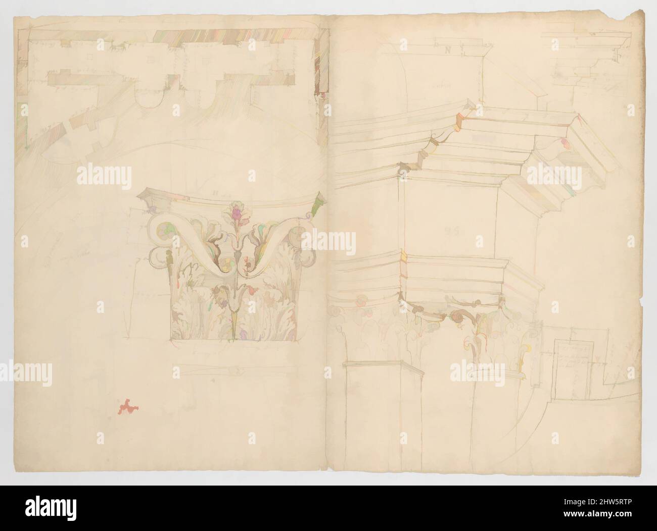 Art inspired by Pantheon, perspective elevation, partial plans ...