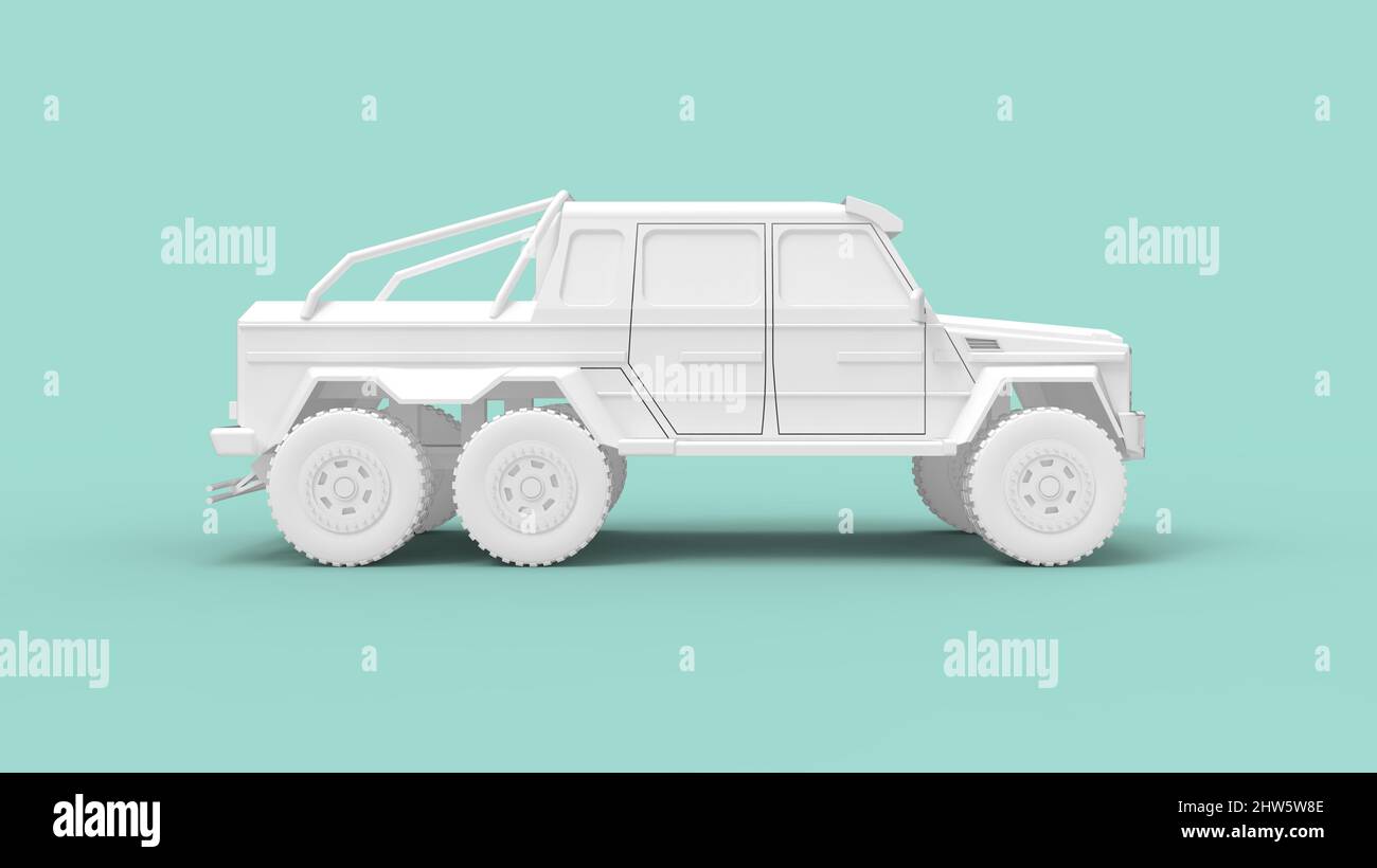 3D rendering of a 6x6 pick up suv truck large cargo and off road ...