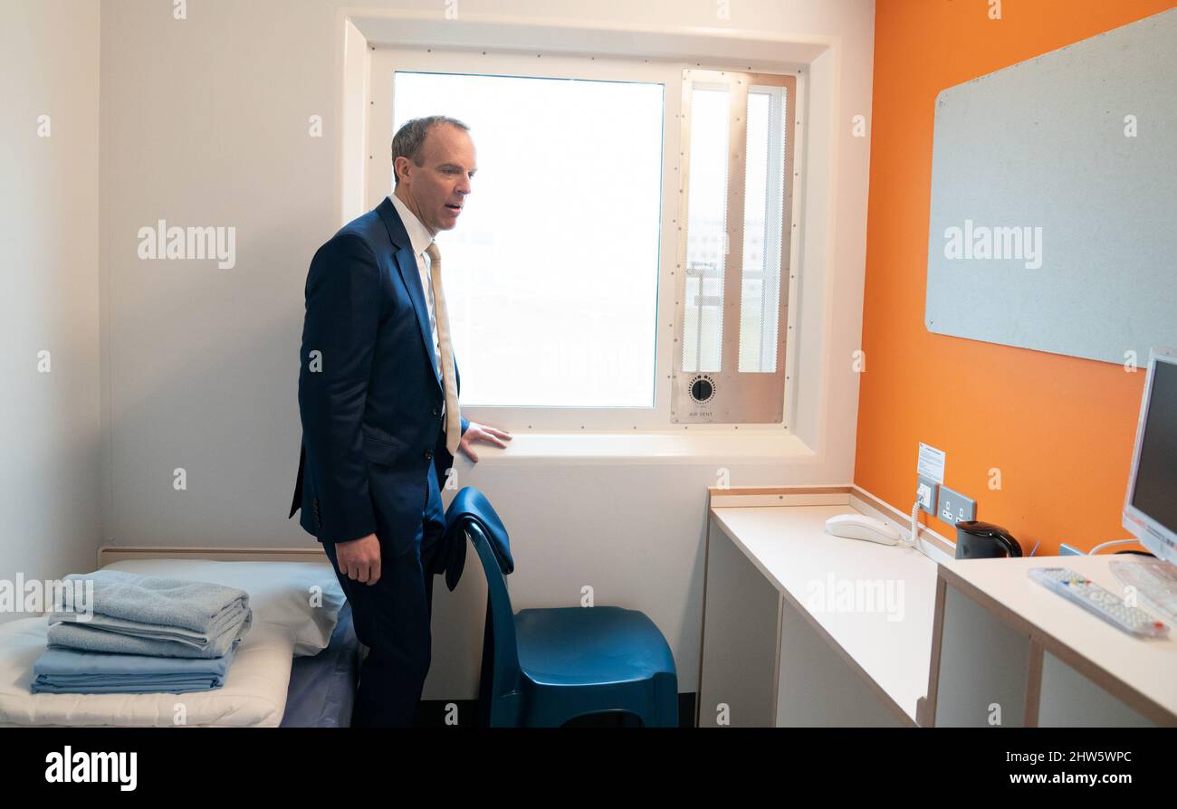 Deputy Prime Minister and Justice Secretary Dominic Raab inside a cell ...