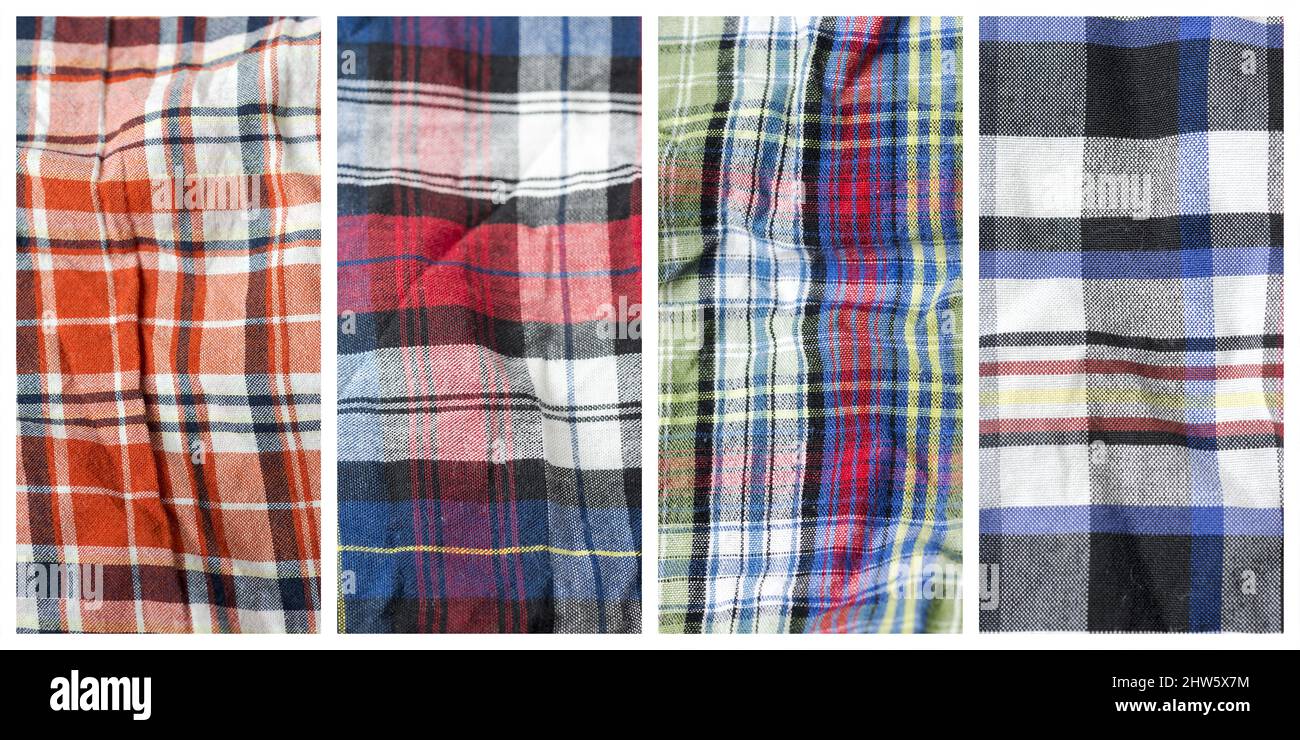 Set of Textures of fabrics in a cage. Textile Collage Background Stock ...