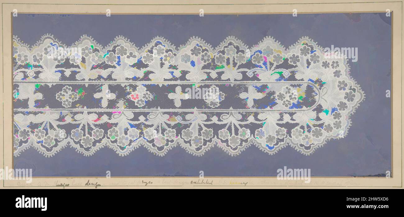 Art inspired by Design for lace, 19th century, White gouache on blue ...