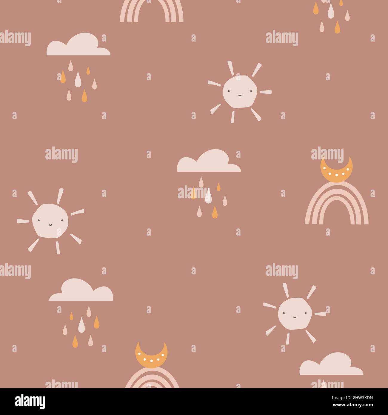 Bohemian rainbow pattern. Childish vector seamless pattern with sky ...