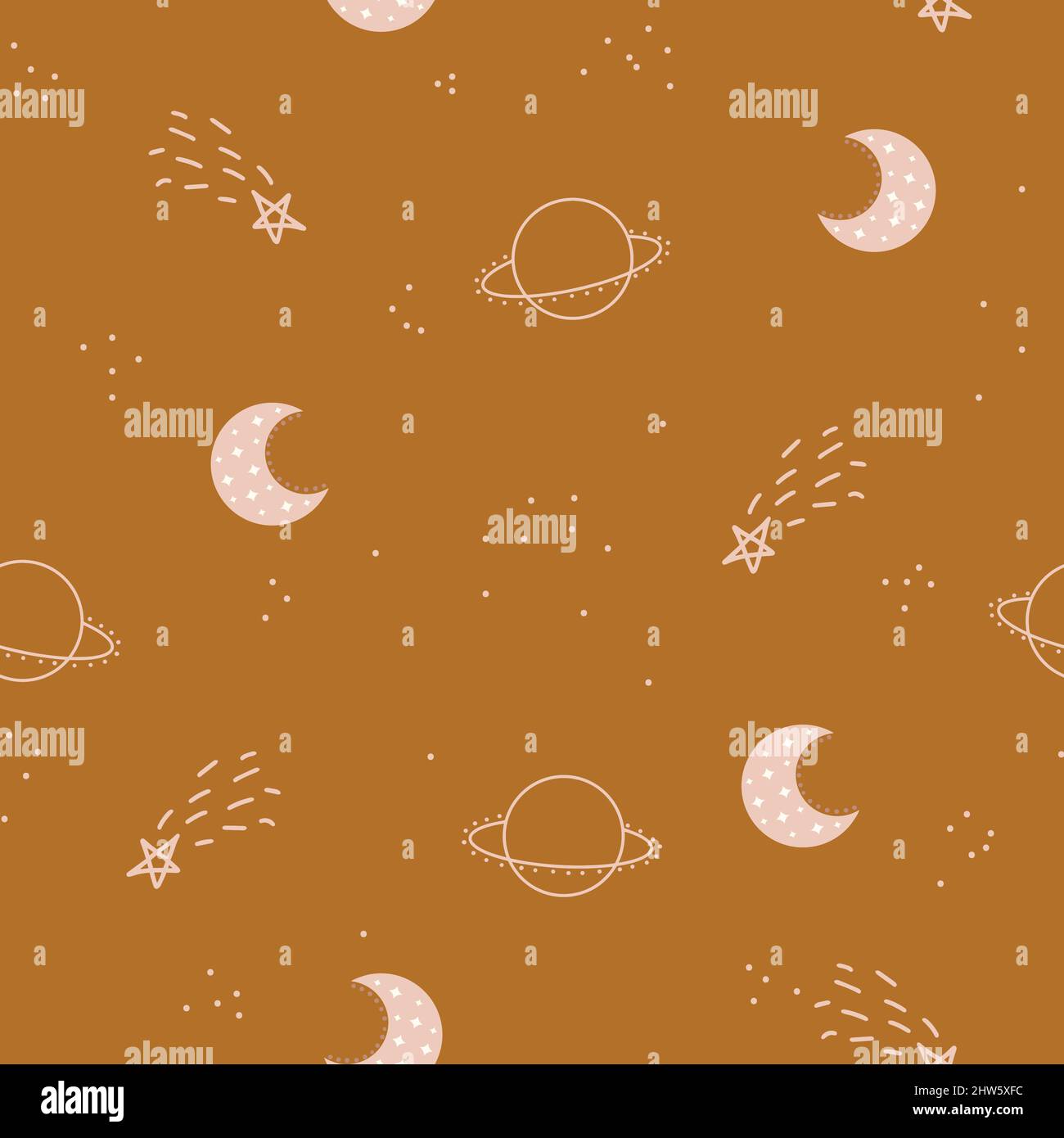 Cute seamless pattern of childish starry sky. Moon with stars in the ...