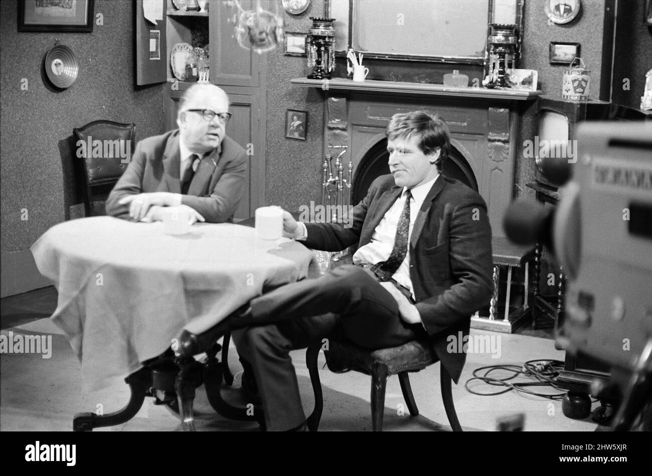The cast of 'Coronation Street' on set. Jack Howarth and Bill Roache ...