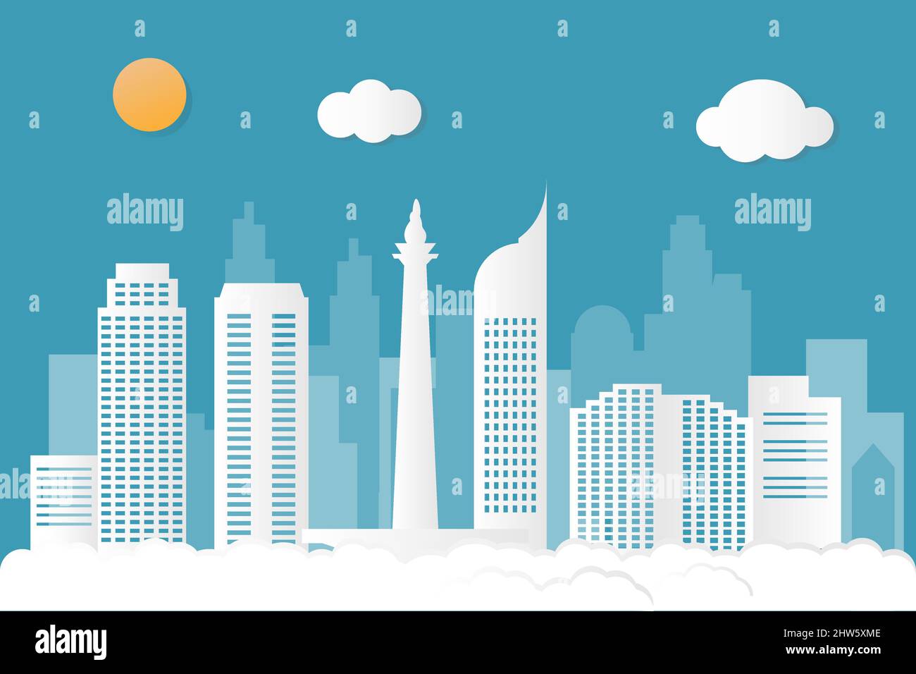 Jakarta City skyline using paper cut design. Jakarta landmark as ...