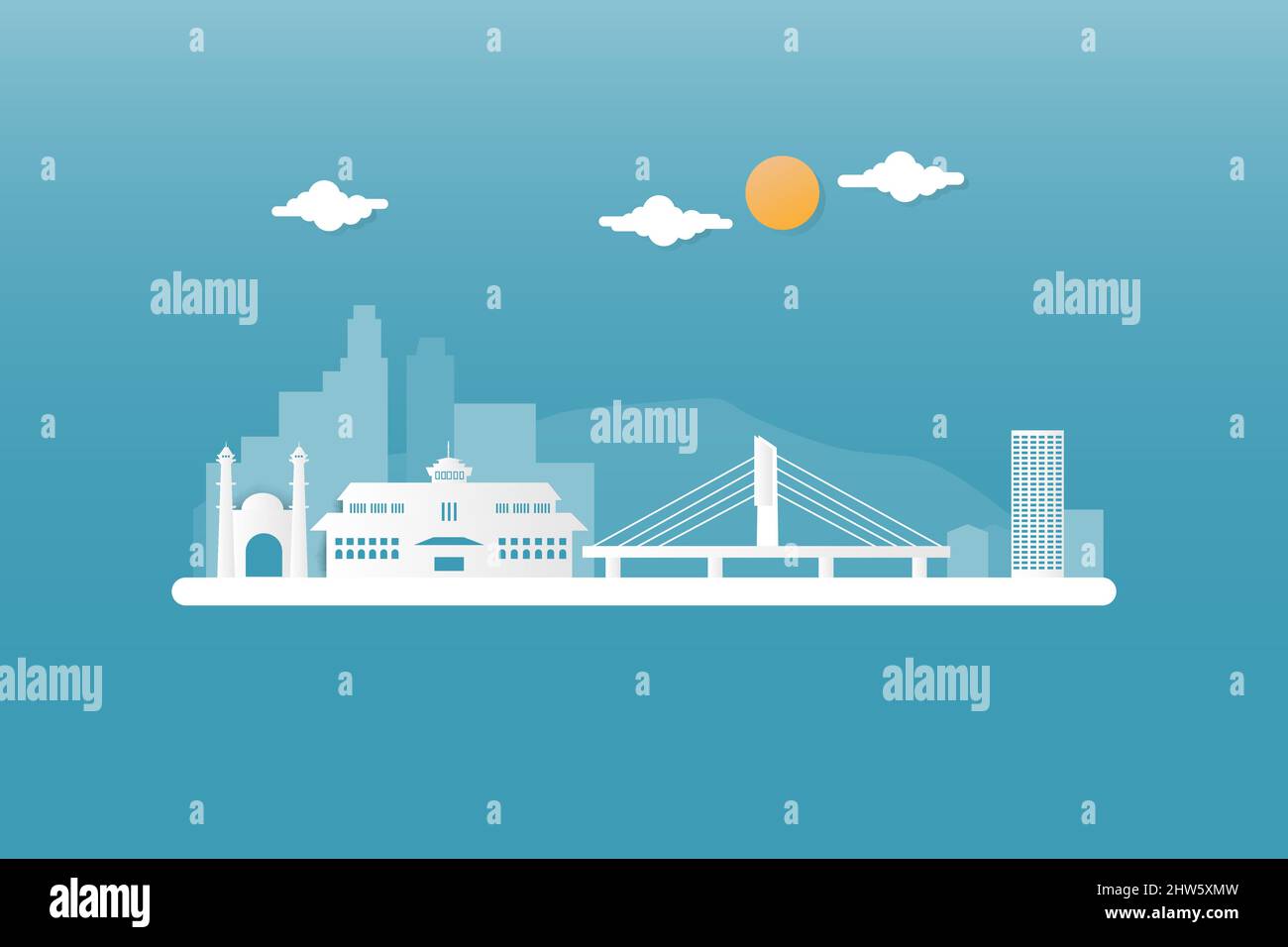 Flying Bandung City skyline using paper cut design, with Pasundan ...