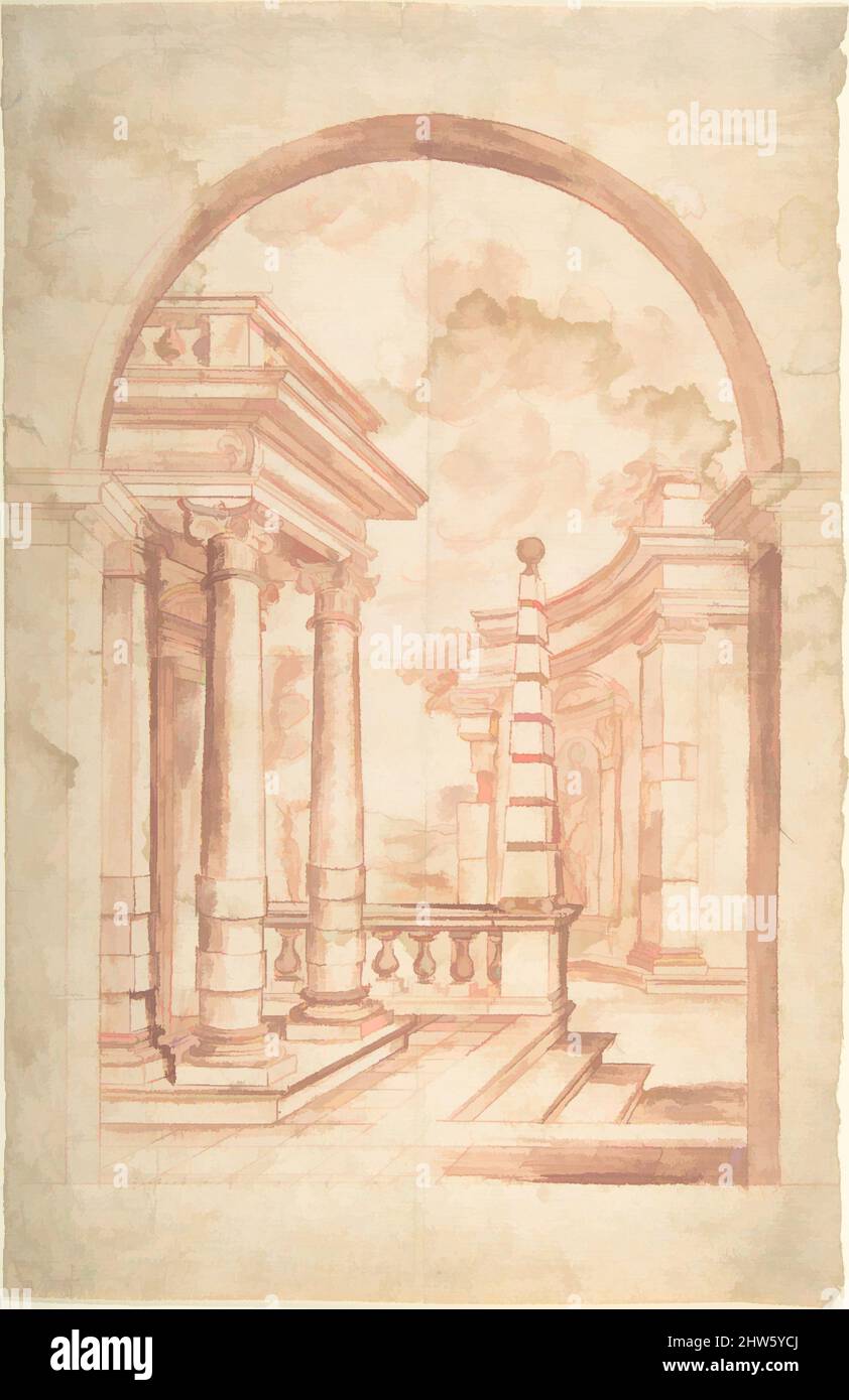 Art inspired by Design of architectural constructions ( fantasy), 1700–1780, Red chalk, brush ...