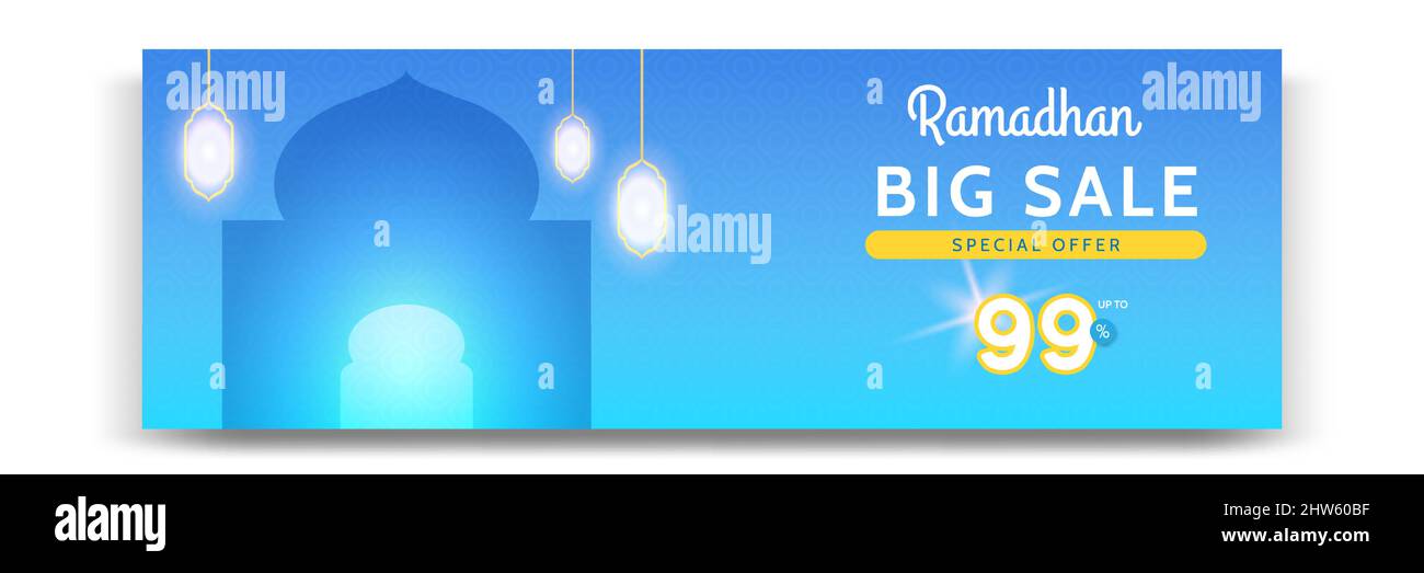 Sale banner Ramadhan or ramadan template in blue yellow white color ...