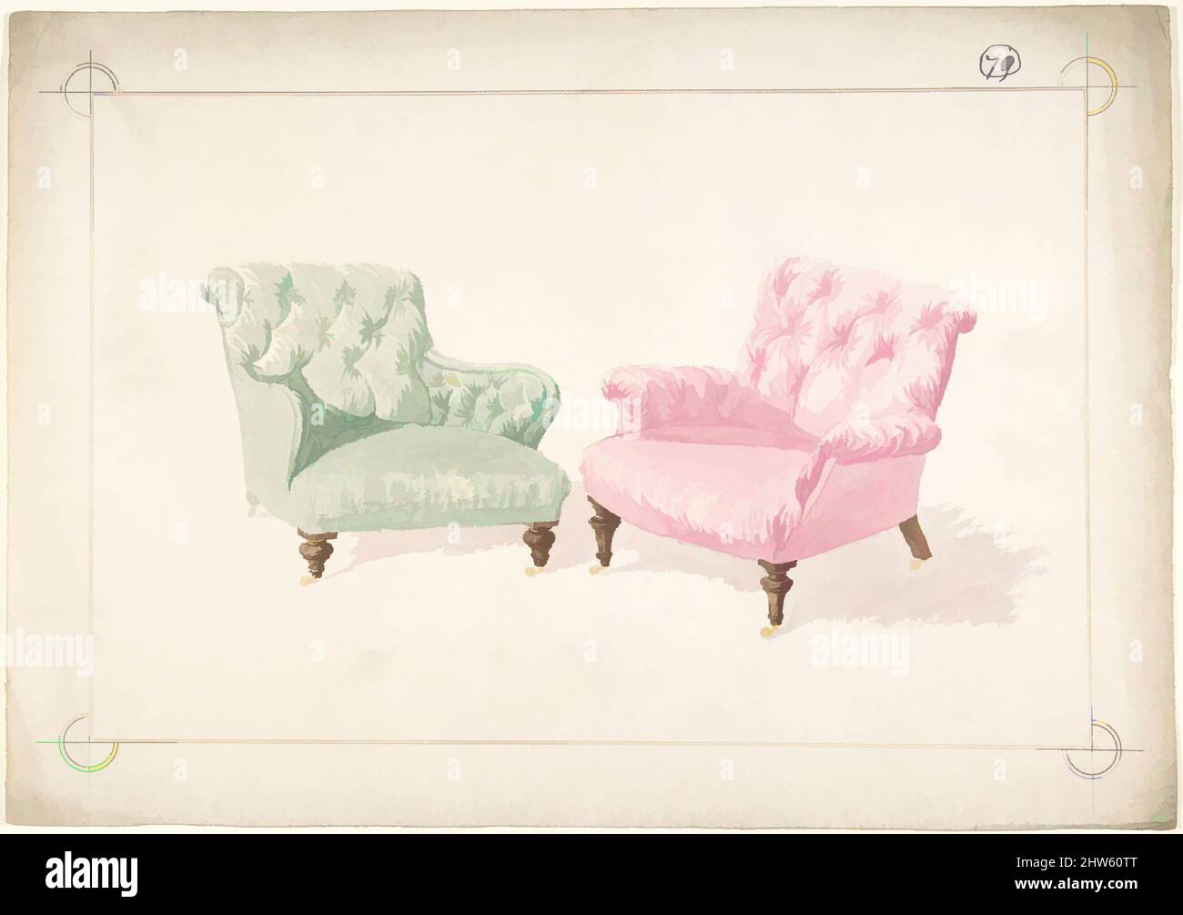 Art inspired by Designs for Two Chairs, 1841–84, Watercolor over ...