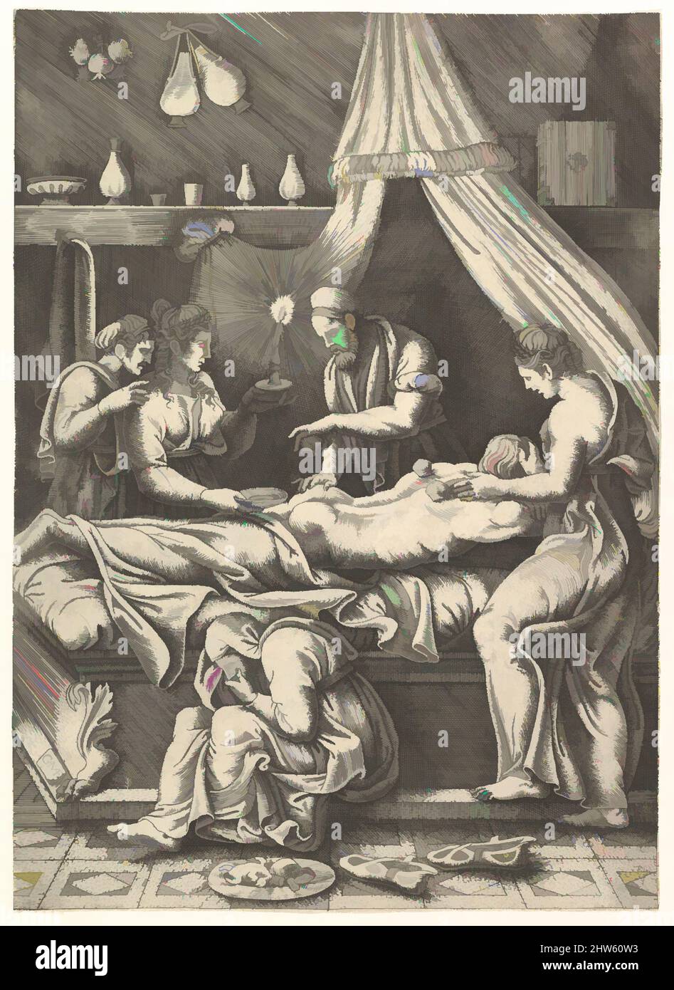 Art inspired by An allegory of sickness, man laying prostrate on a bed ...