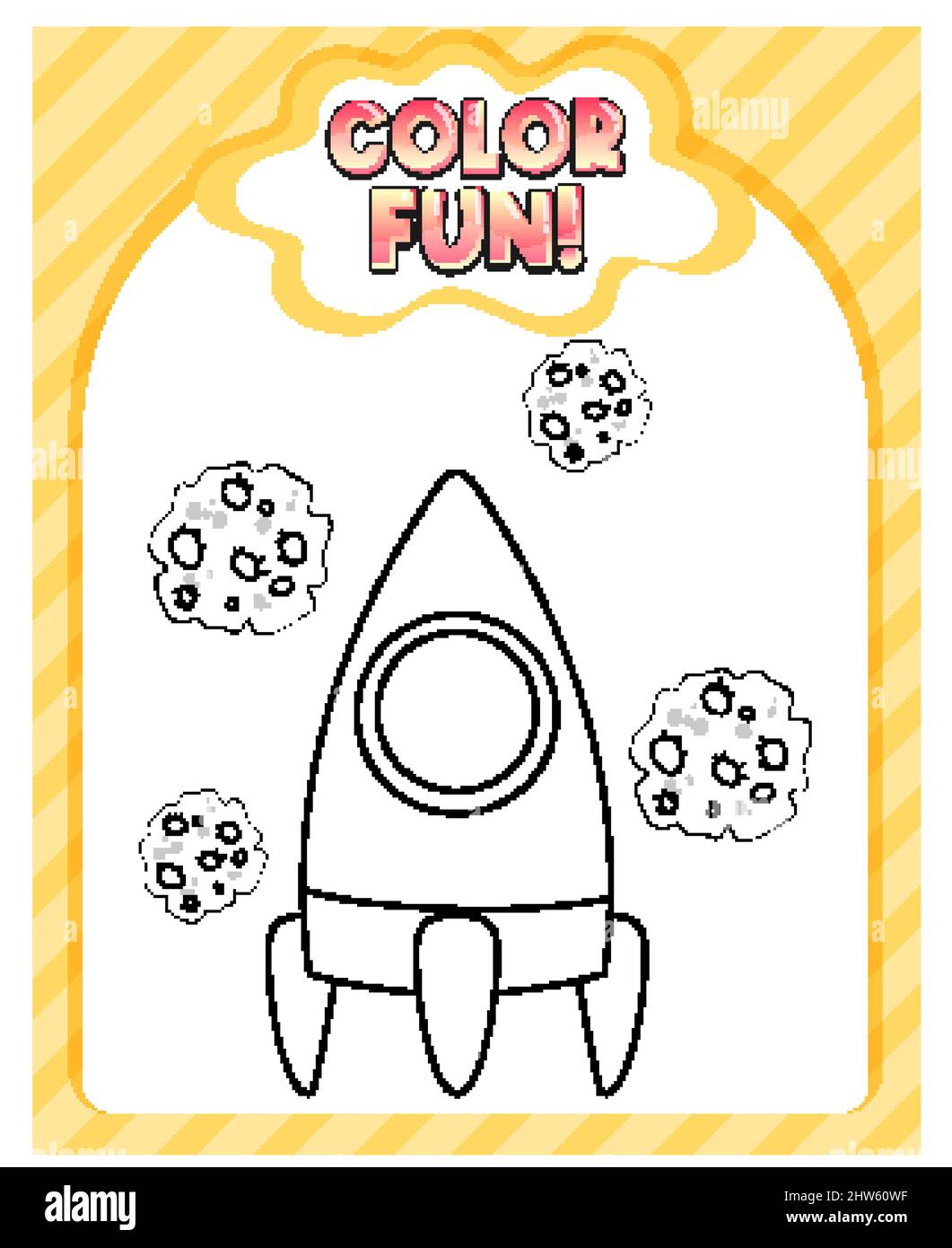 Worksheets template with color fun! text and rocket outline ...