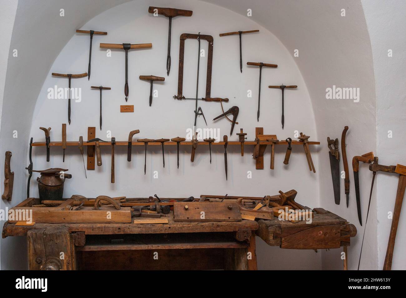 Malè - Italy - July 18, 2011: Carpenter tools used in ancient times ...