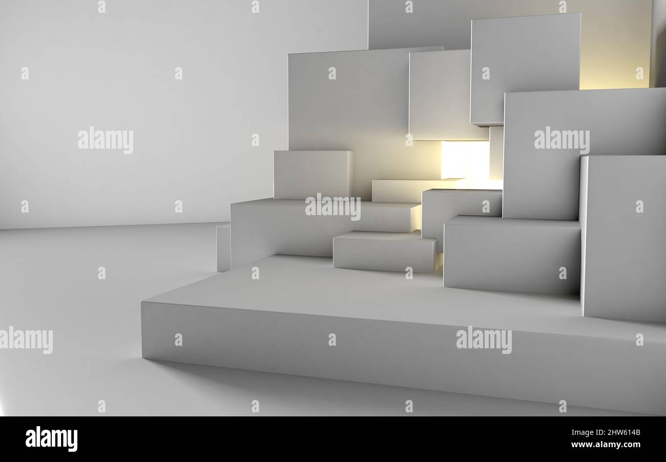 Abstract architectural background with cube construction or stage and ...