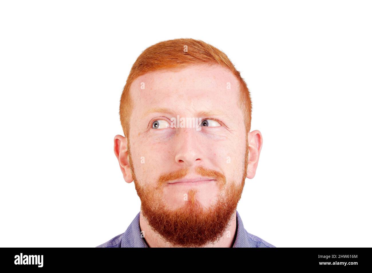 Thinking of something good. Portrait of redhead man with facial ...