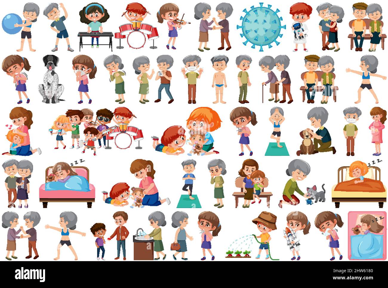 Set of different activities people in cartoon style illustration Stock ...