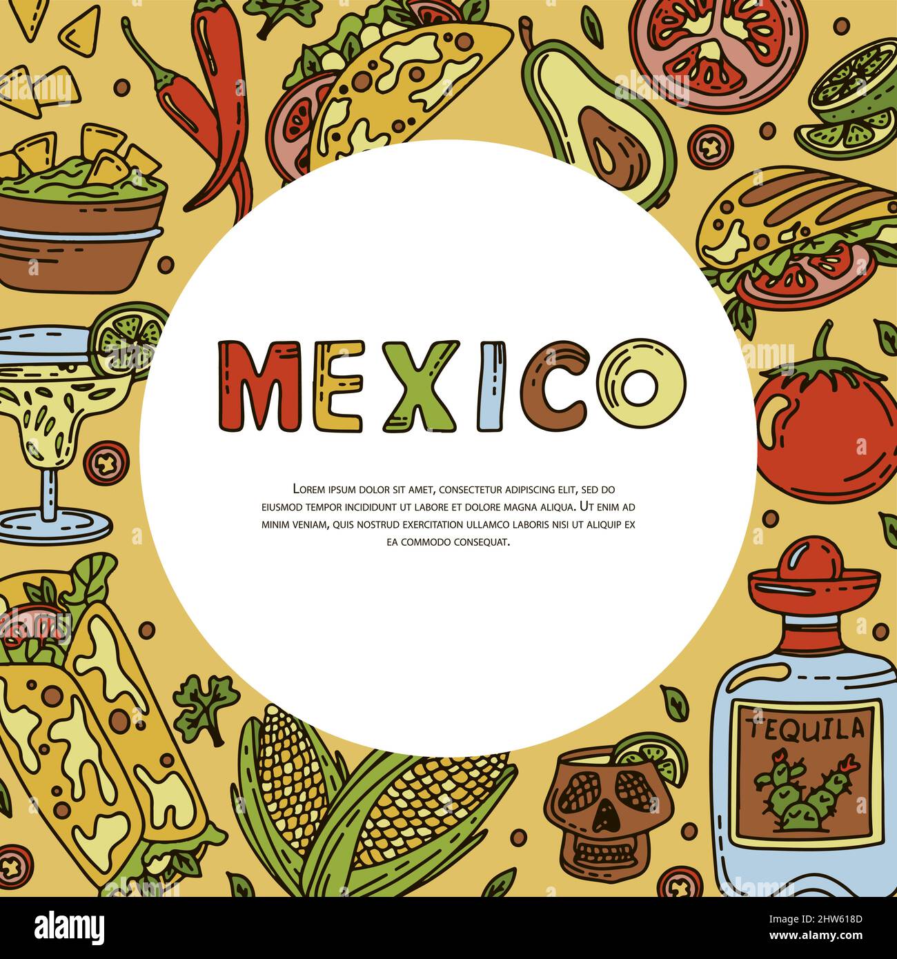 Mexican cuisine, vector doodle food banner. National spicy food, fast ...