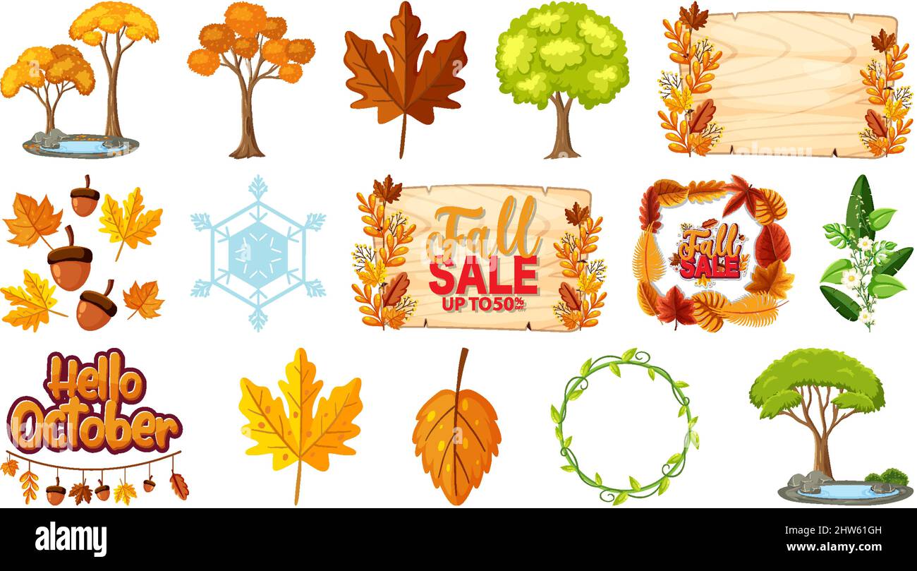 Set of four seasons trees and nature objects illustration Stock Vector ...