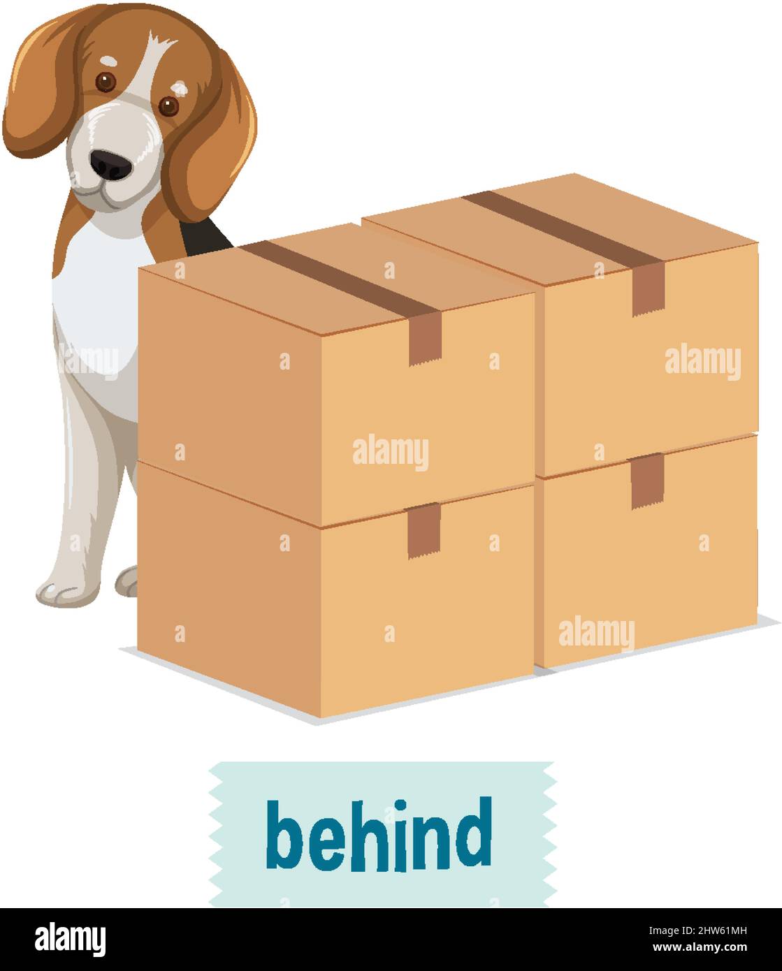 Preposition wordcard with dog and box illustration Stock Vector Image ...