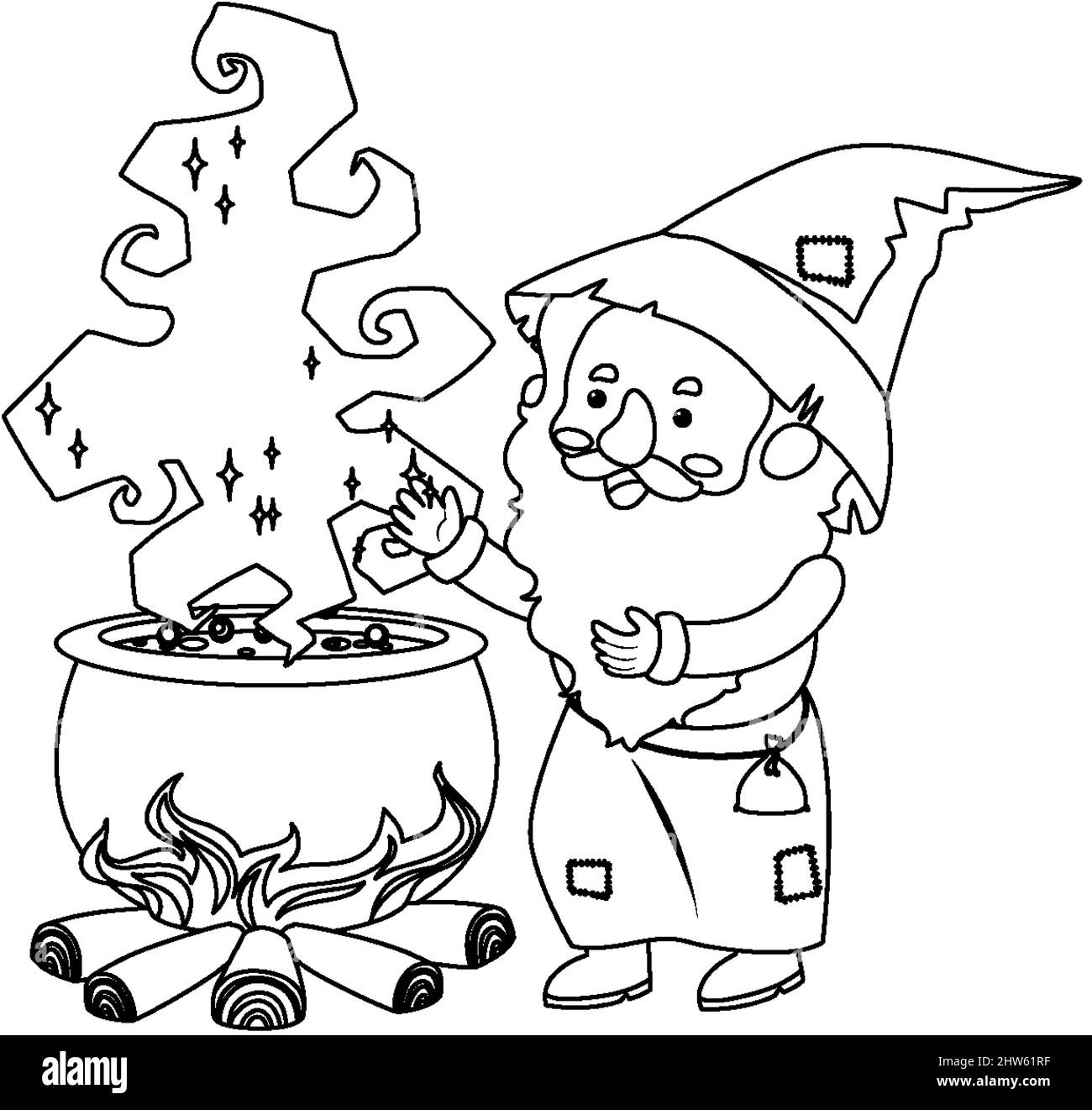 Wizard black and white doodle character illustration Stock Vector Image ...