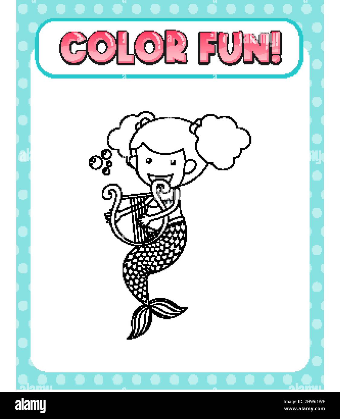 Worksheets template with color fun! text and mermaid outline ...