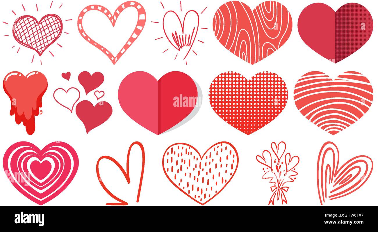 Different style of hearts isolated on white background illustration ...