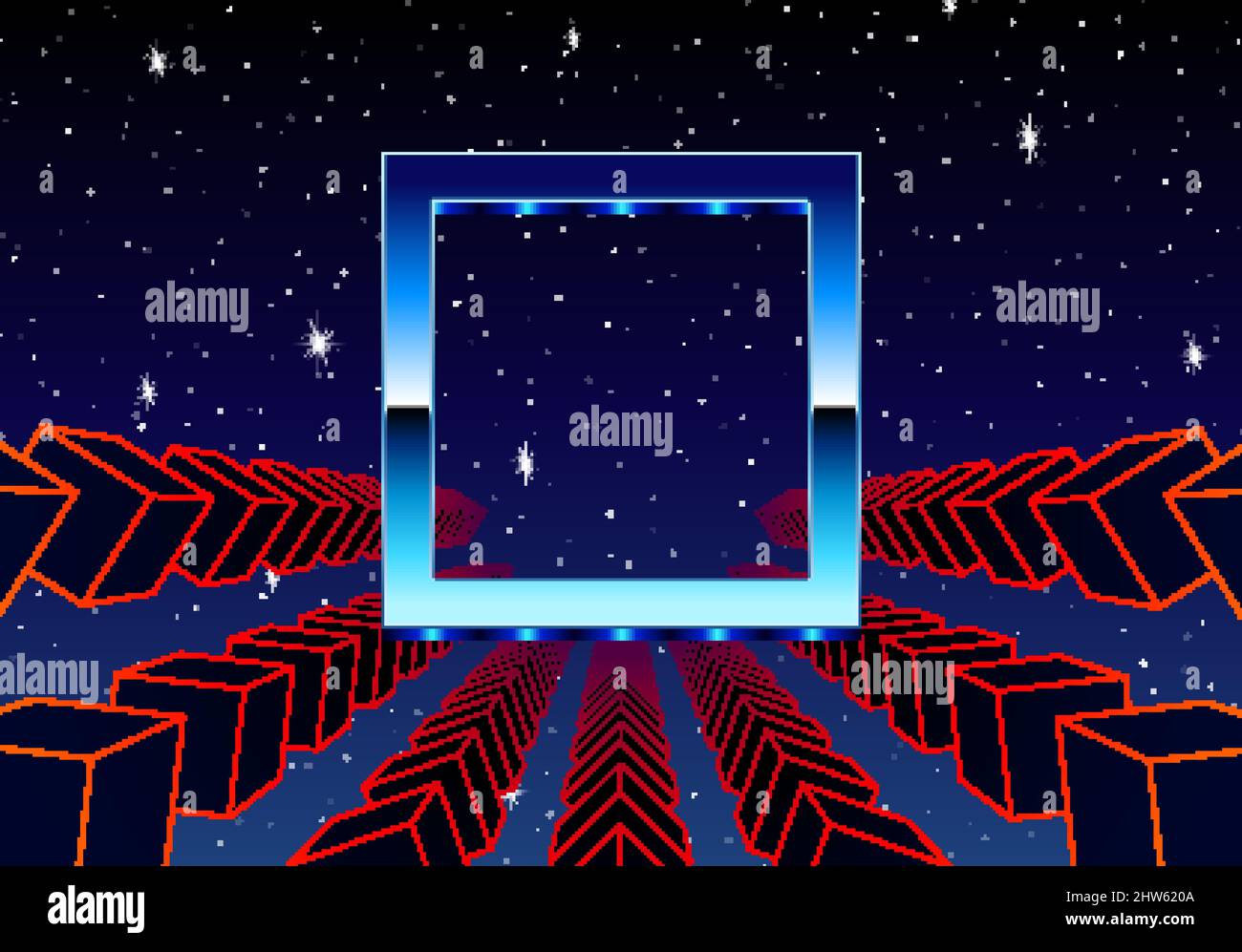 Synthwave frame with chrome square and 80s styled synthwave arcade game ...