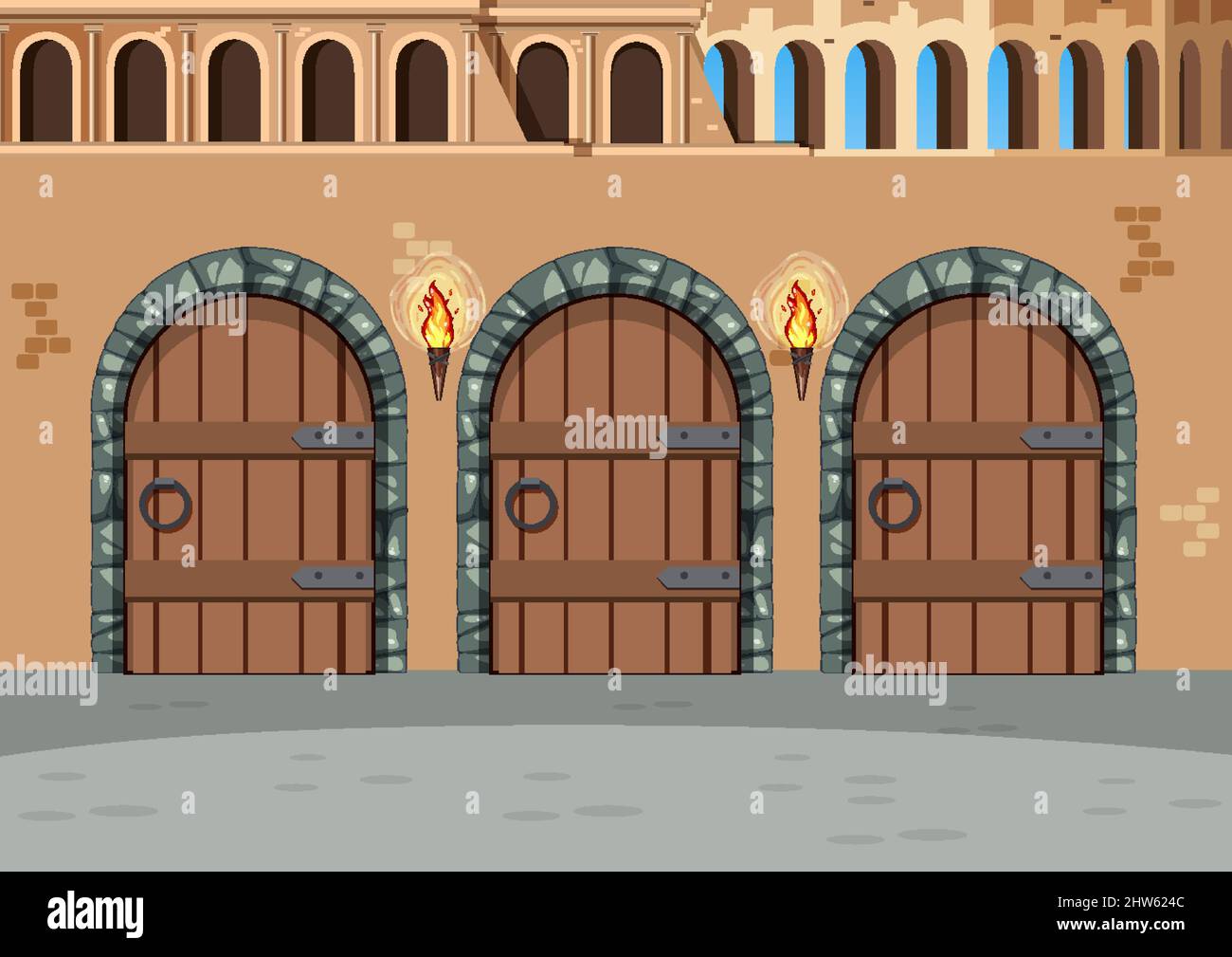 Empty medieval three gates scene illustration Stock Vector Image & Art ...
