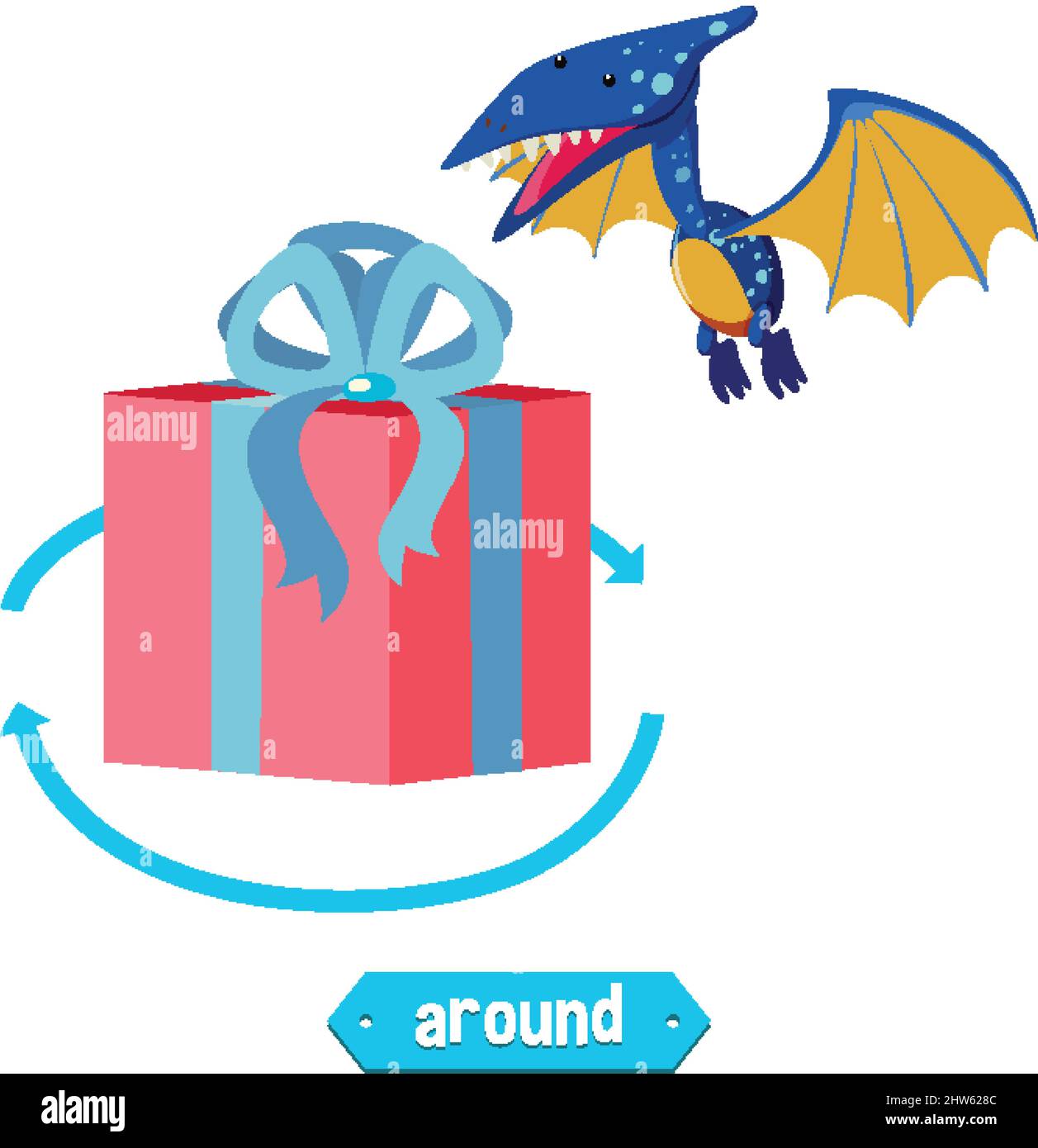 Preposition wordcard with dinosaur and box illustration Stock Vector ...