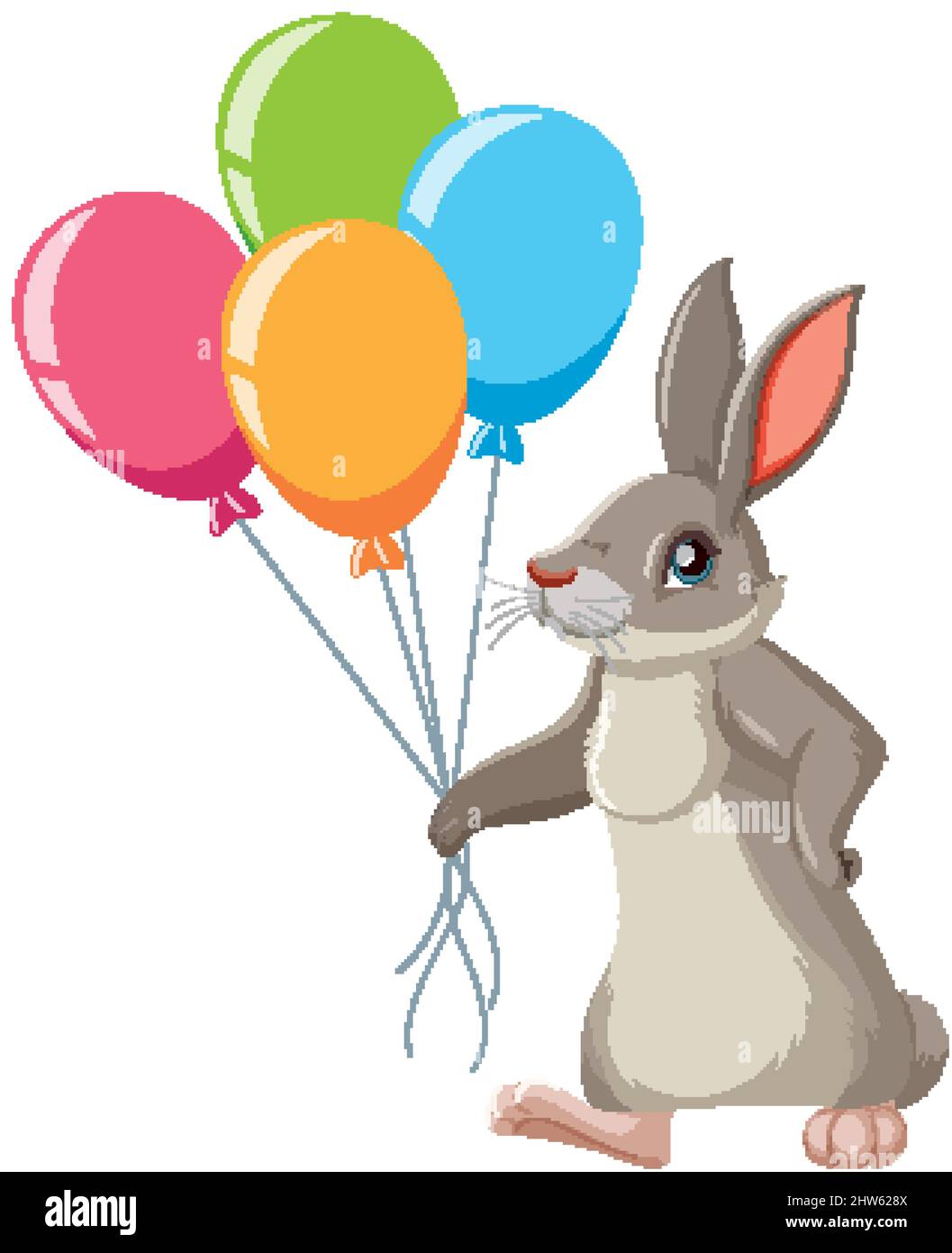 Cute bunny holding colorful balloons illustration Stock Vector Image ...