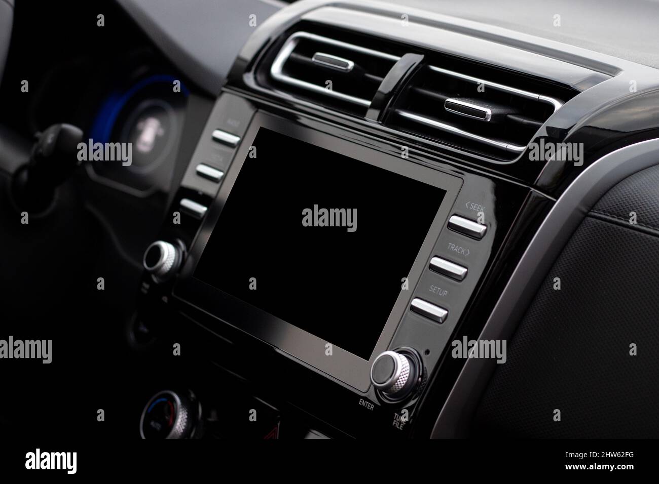 The interior of the car. Car-mounted tablet with mockup Stock Photo - Alamy