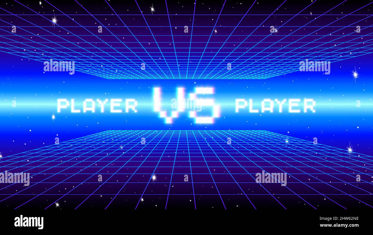 Versus sign with arcade game style with pixel letters over synthwave ...