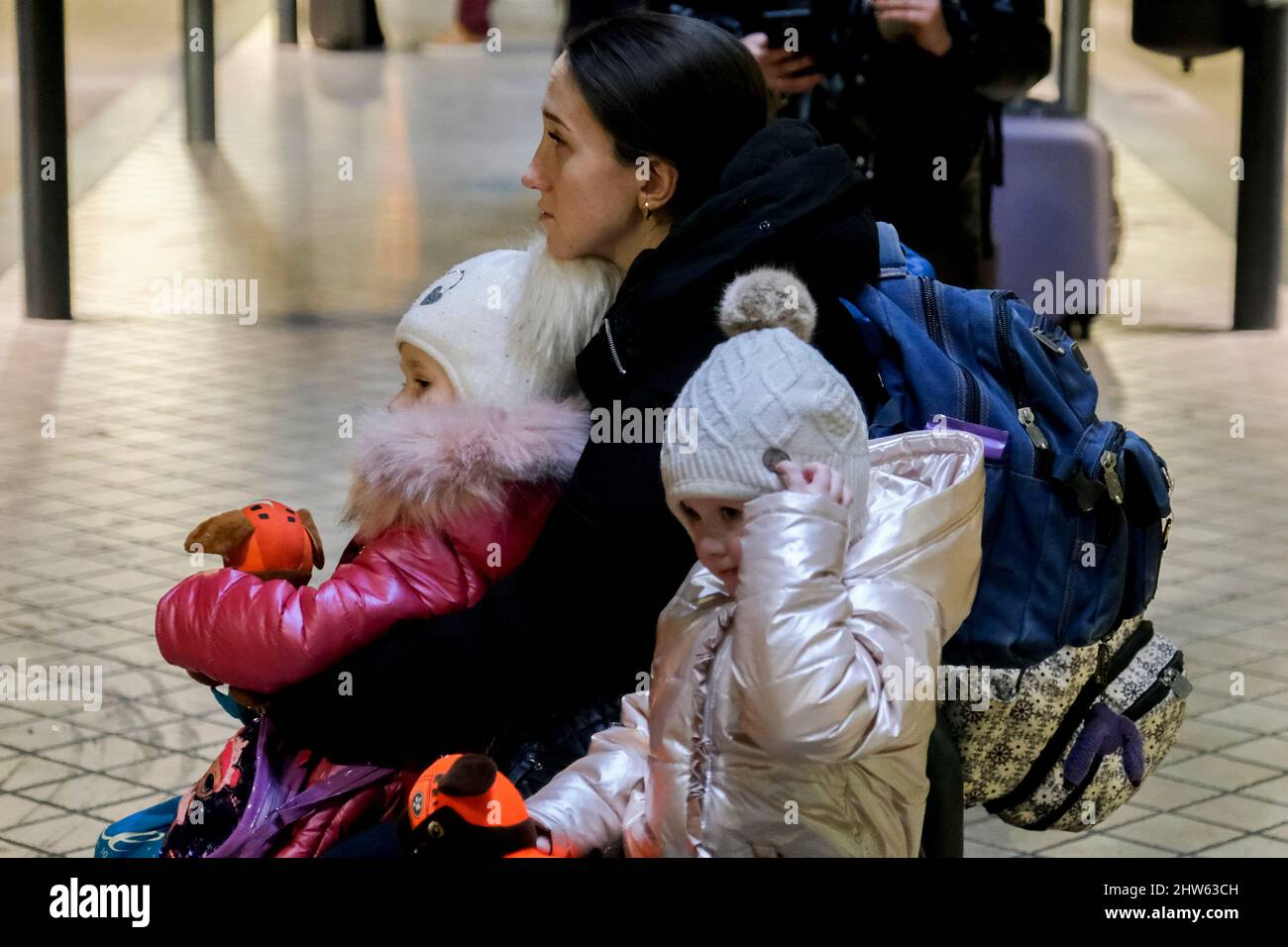 in Naples the arrival of a bus from Ukraine carrying women and children ...