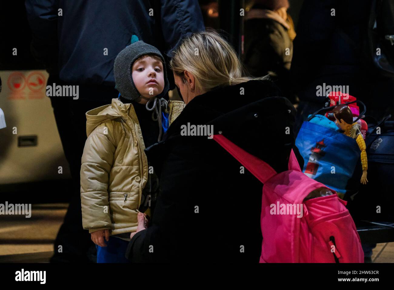 in Naples the arrival of a bus from Ukraine carrying women and children ...