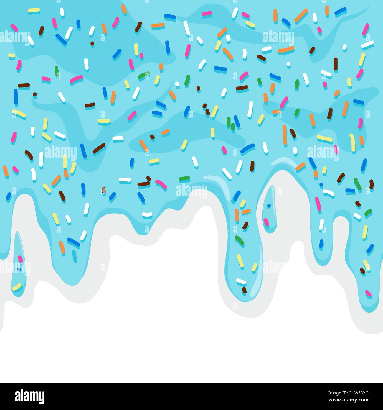 Blue Frosting With Colorful Sprinkles Dripping On White Background