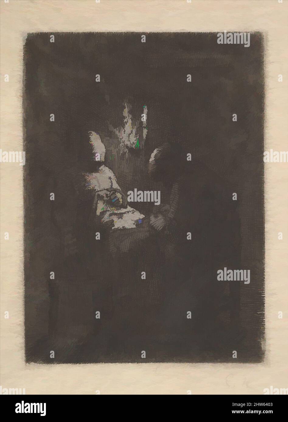 Art inspired by Two Women Sewing by Lamplight, ca. 1853, Zinc plate ...