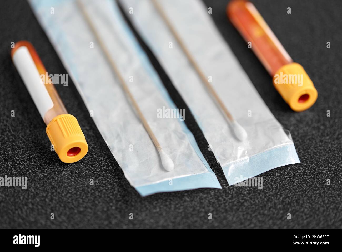test tubes with blood plasma and cotton swabs Stock Photo - Alamy